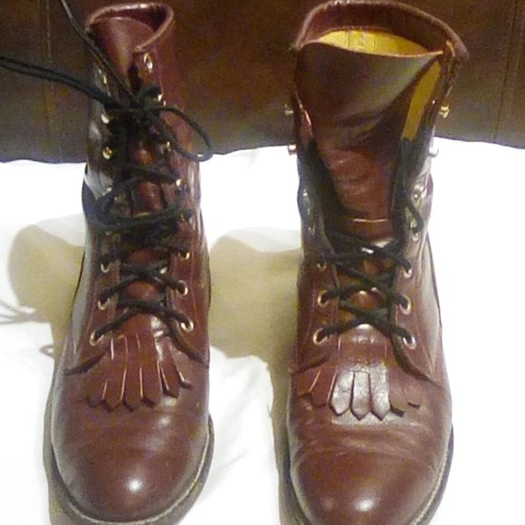 Justin Boots | Shoes | Vintage Justin Lace Up Boots Burgundy Leather ...